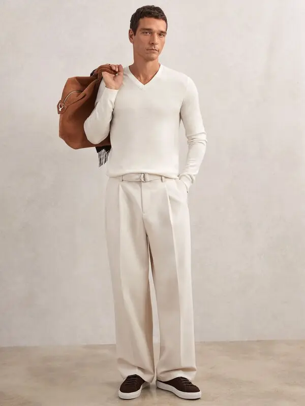 REISS Earl Wool V-neck Jumper - White