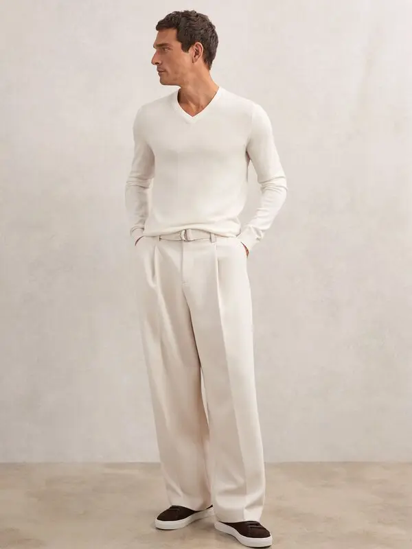 REISS Earl Wool V-neck Jumper - White