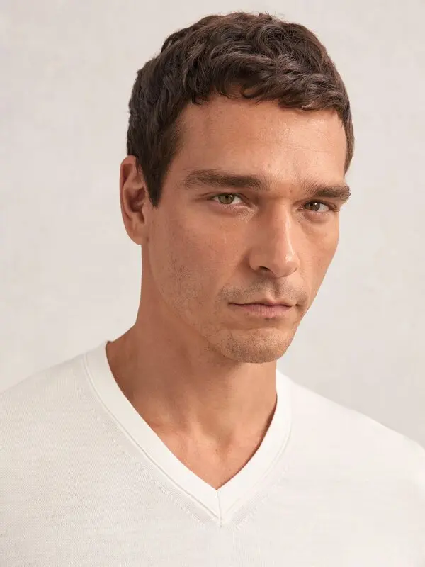 REISS Earl Wool V-neck Jumper - White