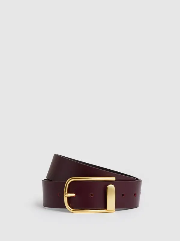 REISS Iyla Leather Half Keeper Belt - Burgundy