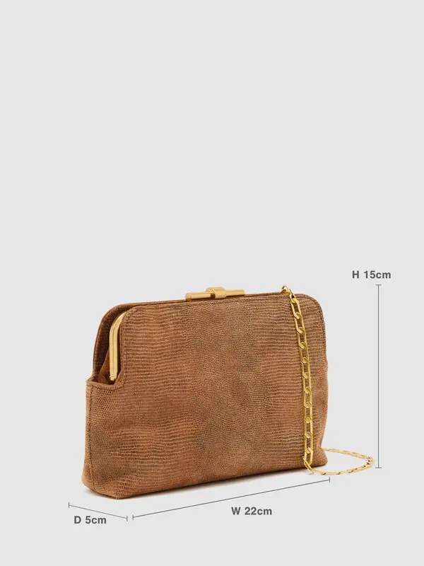 REISS Bethany Suede Lizard-effect Frame Clutch Bag