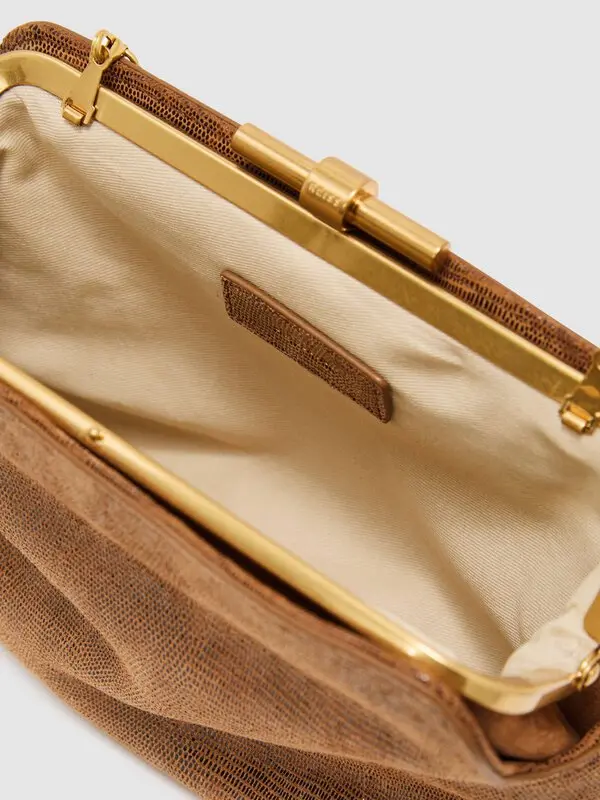 REISS Bethany Suede Lizard-effect Frame Clutch Bag