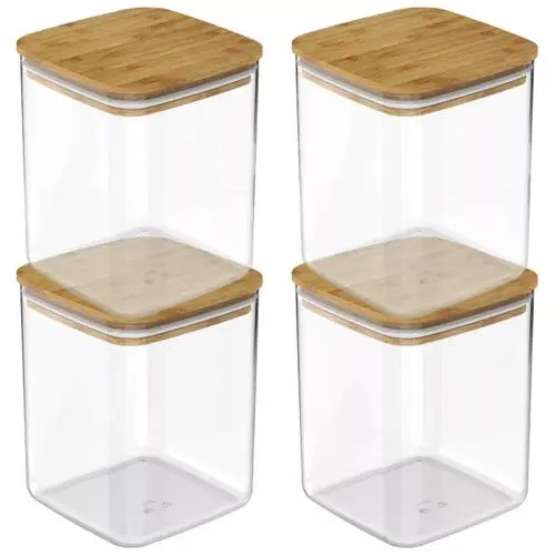 OU Stackable Airtight Food Storage Container Set With Wood Lid 8 Piece