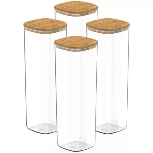 OU Stackable Airtight Food Storage Container Set With Wood Lid 8 Piece