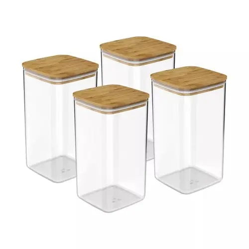OU Stackable Airtight Food Storage Container Set With Wood Lid 8 Piece