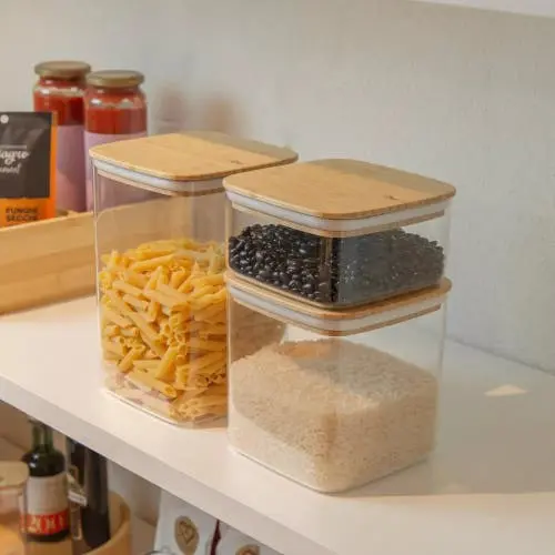 OU Stackable Airtight Food Storage Container Set With Wood Lid 8 Piece