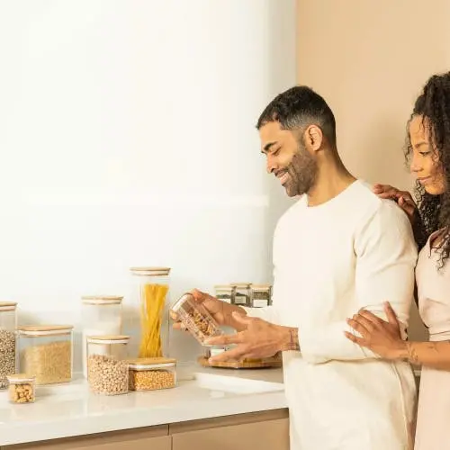 OU Stackable Airtight Food Storage Container Set With Wood Lid 8 Piece