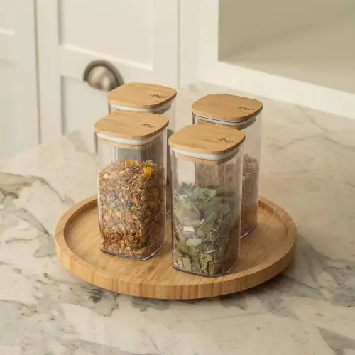 OU Airtight Stackable Food Storage Container Set With Wood Lids