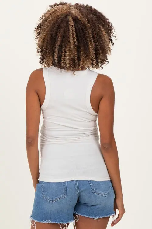 PINKBLUSH Ribbed Scoop Neck Maternity Tank Top - Cream