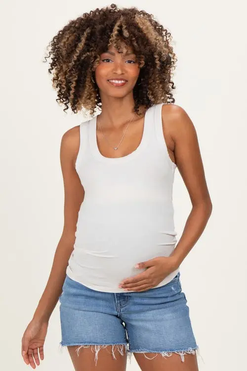 PINKBLUSH Ribbed Scoop Neck Maternity Tank Top - Cream