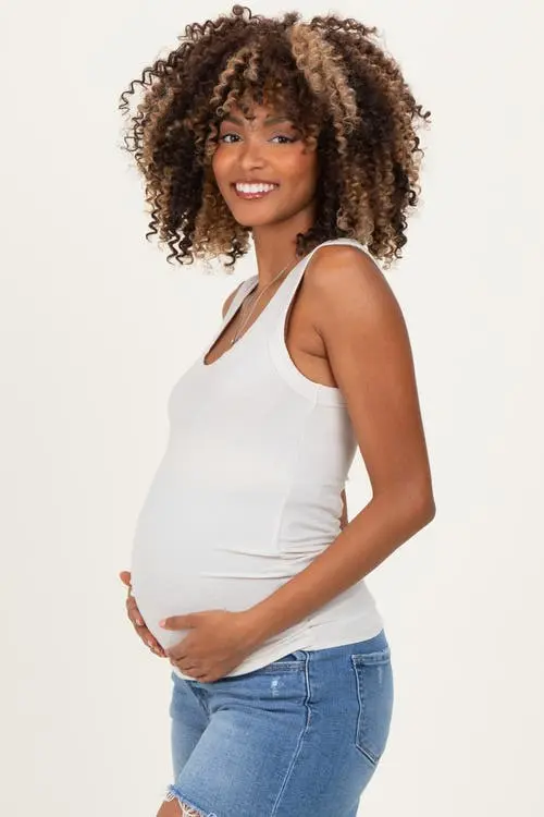 PINKBLUSH Ribbed Scoop Neck Maternity Tank Top - Cream