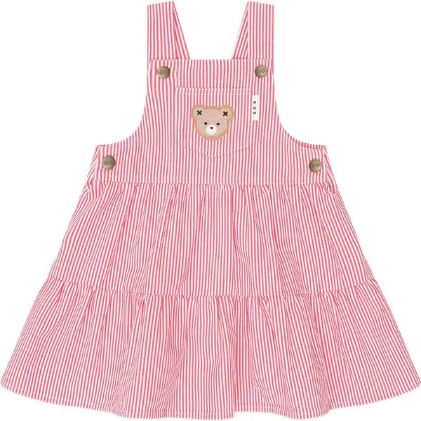 HUXBABY Classic Stripe Tiered Pinafore - Geranium/almond Milk