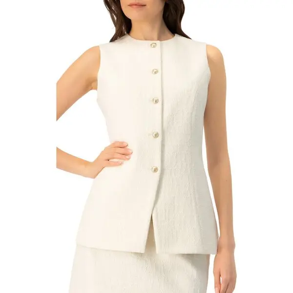 IVONNE Tailored Vest With Front Buttons - Ivory
