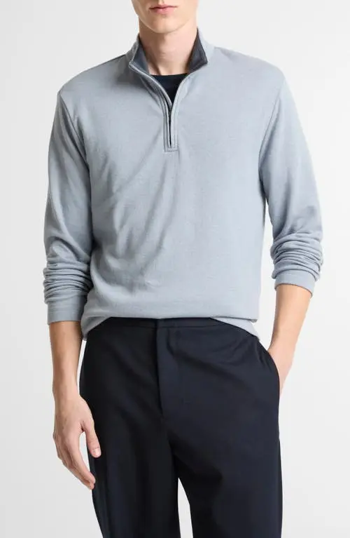 Vince Double Face Cotton Blend Quarter Zip Pullover - Steel Blue/studio