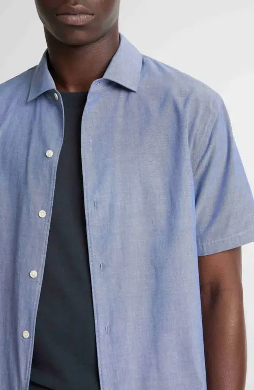 Vince Lightweight Short Sleeve Cotton Chambray Button-up Shirt - Indigo