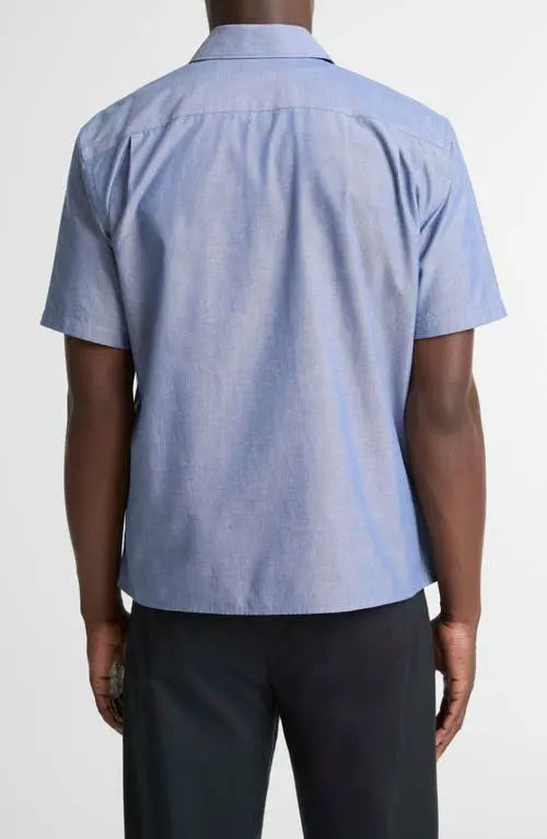 Vince Lightweight Short Sleeve Cotton Chambray Button-up Shirt - Indigo