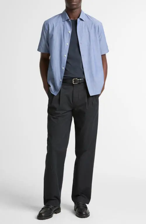 Vince Lightweight Short Sleeve Cotton Chambray Button-up Shirt - Indigo
