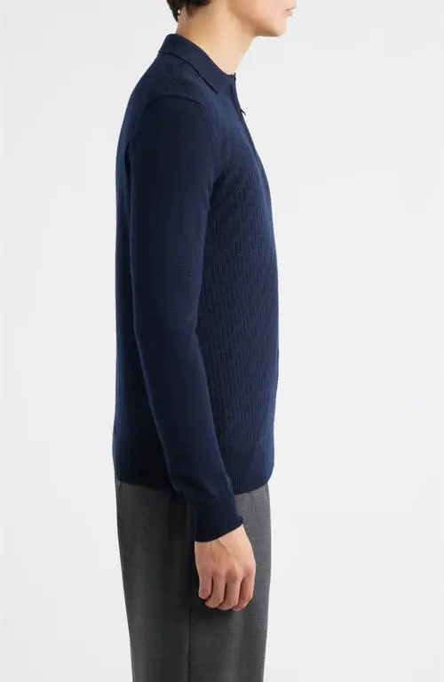 AURELIEN Basket Weave Stitch Long Sleeve Quarter Zip Polo Sweater