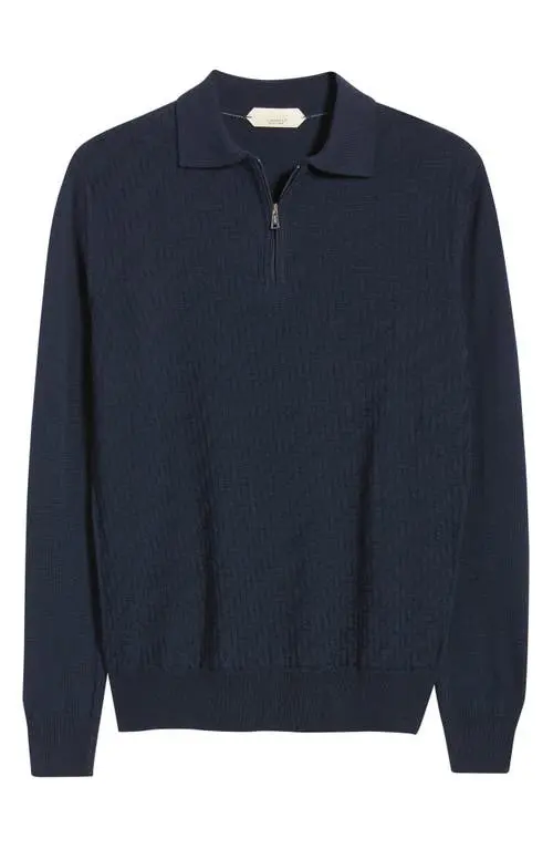AURELIEN Basket Weave Stitch Long Sleeve Quarter Zip Polo Sweater