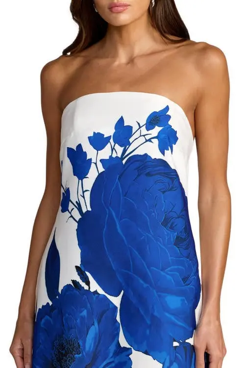Mac Duggal Floral Printed Strapless Trapeze Gown