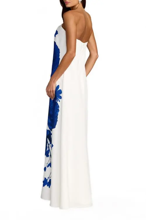 Mac Duggal Floral Printed Strapless Trapeze Gown