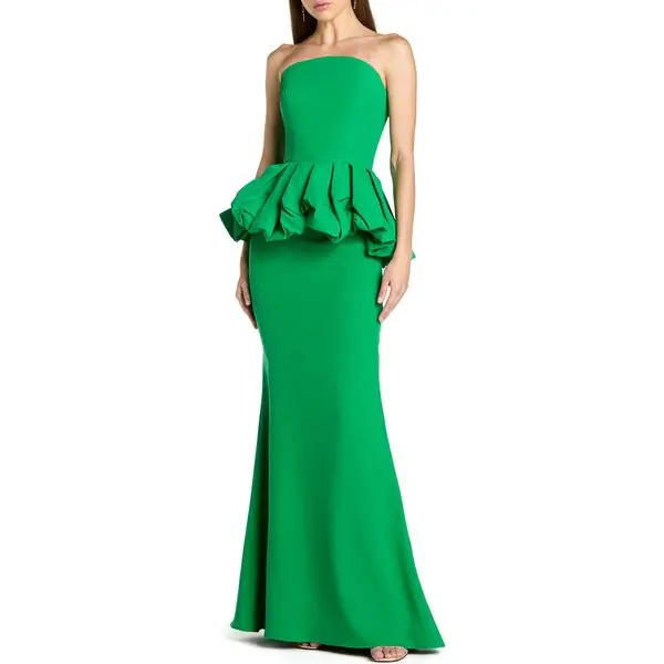 Mac Duggal Strapless Peplum Trumpet Gown - Spring Green