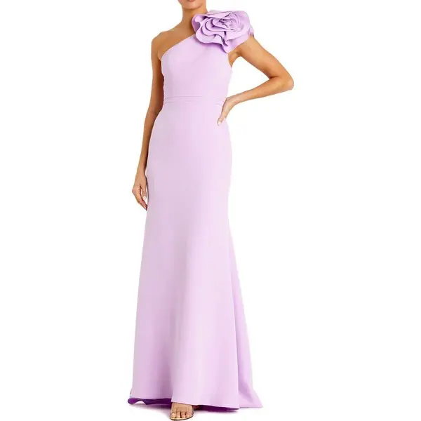 Mac Duggal Crepe One Shoulder Gown With Rosette