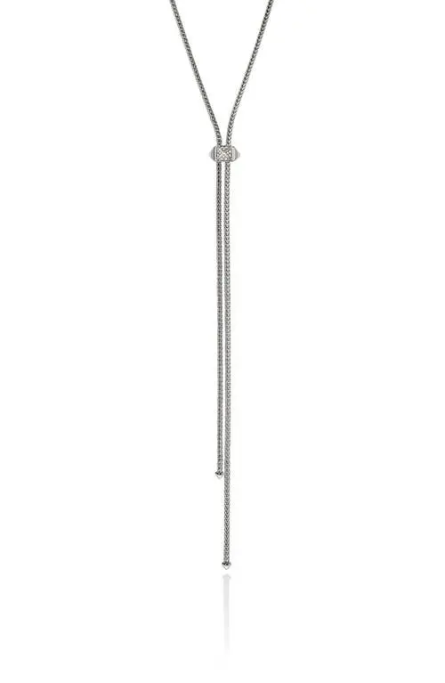 John Hardy Sterling Pave Diamond Stud Lariat Necklace - Silver