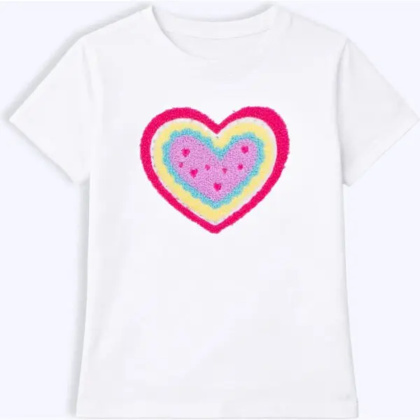 PREPPY GOOSE Heart Applique Short Sleeve Tee - White