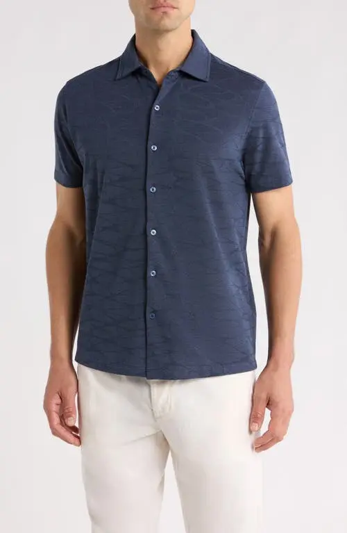 Robert Barakett Graham Short Sleeve Sleeve Knit Button-up Shirt - Dark Caspian