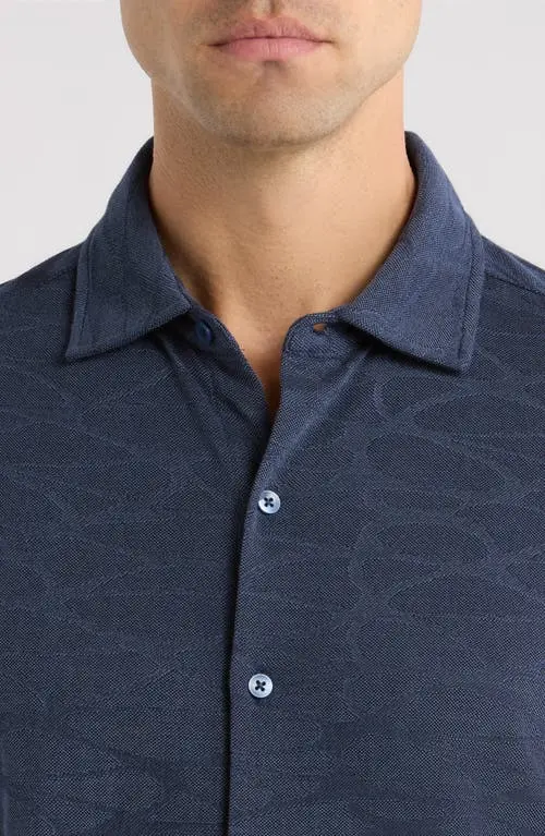 Robert Barakett Graham Short Sleeve Sleeve Knit Button-up Shirt - Dark Caspian