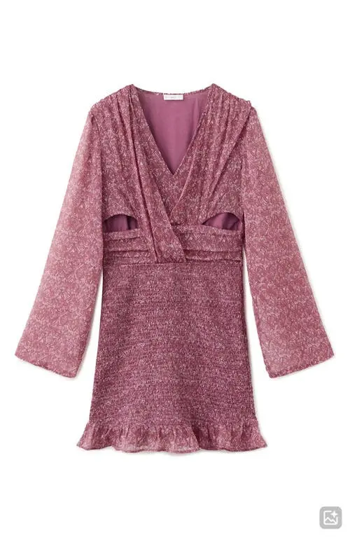 Mango Long Sleeve Cutout Mini Dress