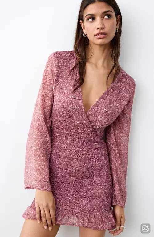 Mango Long Sleeve Cutout Mini Dress