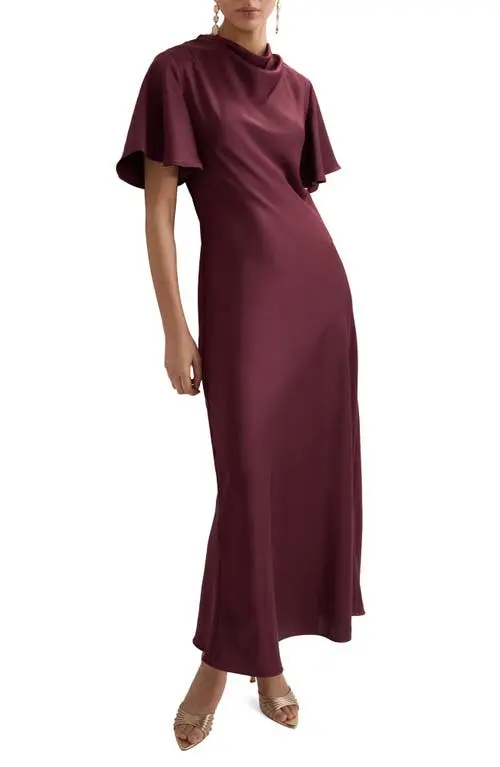Mango Satin Draped Neck Maxi Dress