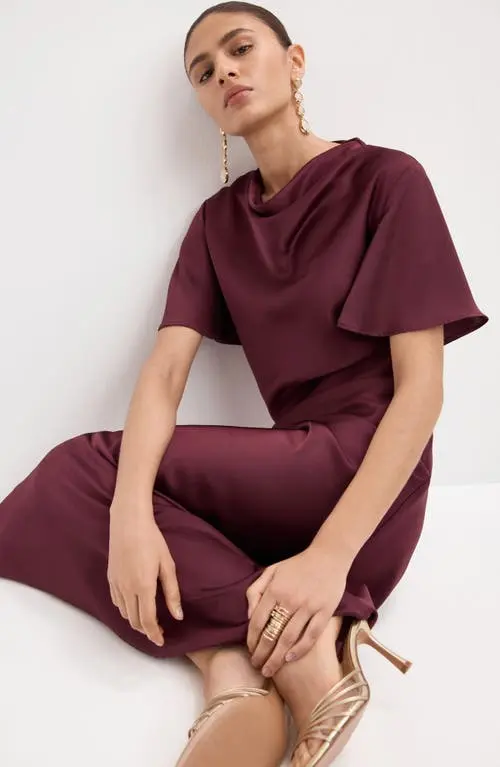Mango Satin Draped Neck Maxi Dress