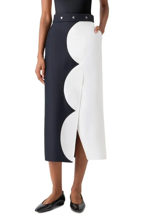 Akris Cloud Cotton & Silk-blend Midi Skirt - Black-ecru
