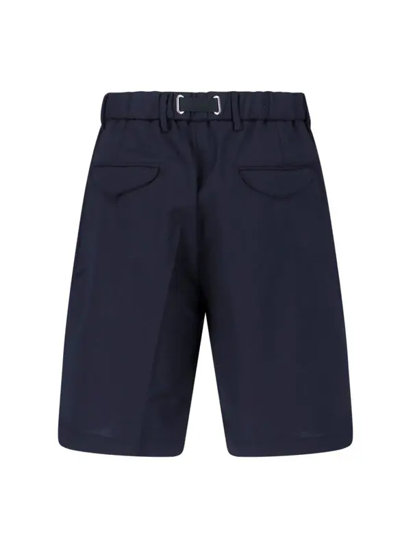 WHITE SAND Belted Linen Shorts - Blue