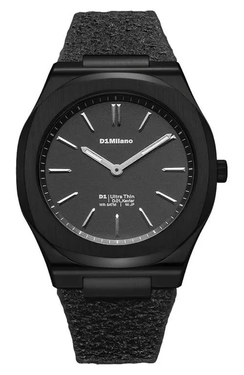 D1 MILANO Ultra Thin Kevlar Strap Watch - Black