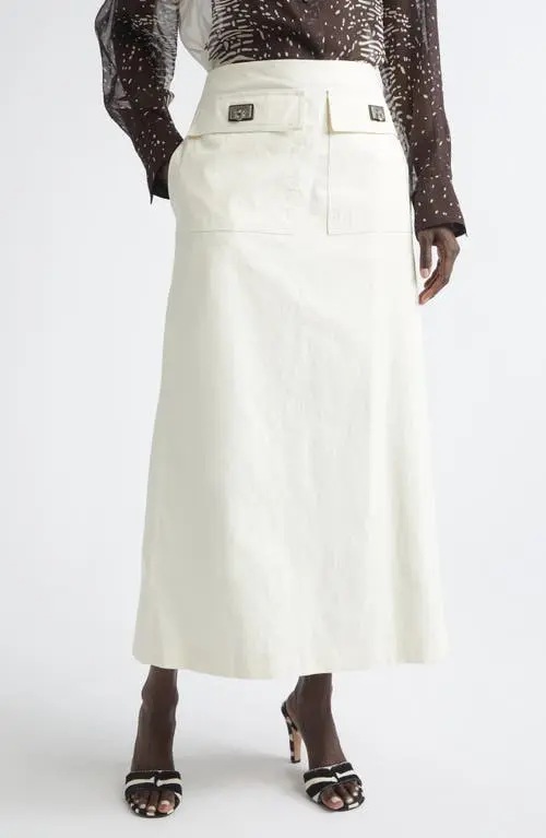 FERRAGAMO Hug Buckle Coated Linen Cargo Skirt - Mascarpone