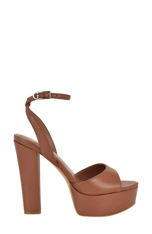 Guess Ankle Strap Platform Sandal - Medium Brown