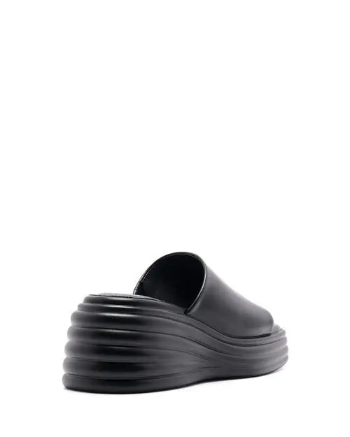 THERAPY AUSTRALIA Flaunt Square Toe Wedge Sandal - Black Smooth Pu