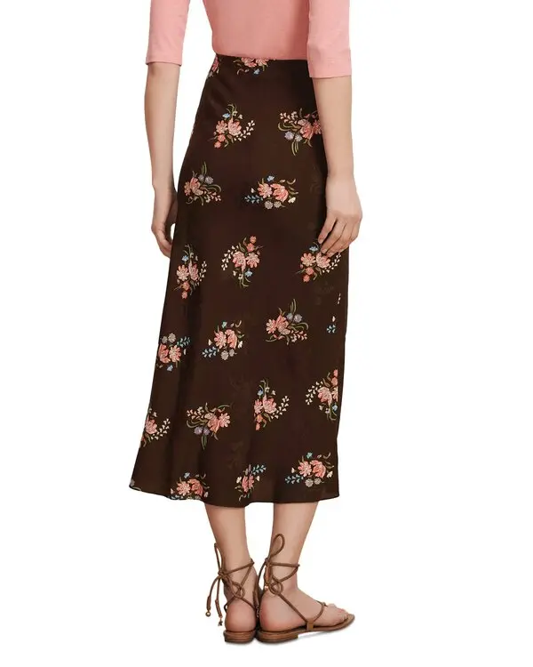 Veronica Beard Clover Floral Midi Skirt - Dark Mocha