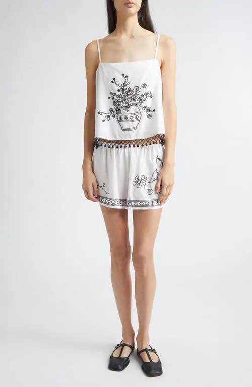 BODE Beaded Cockatoo Poplin Tap Shorts - White