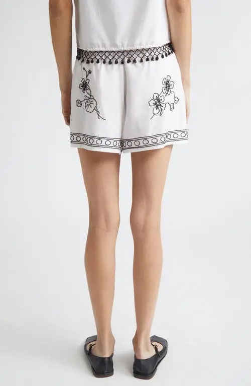 BODE Beaded Cockatoo Poplin Tap Shorts - White