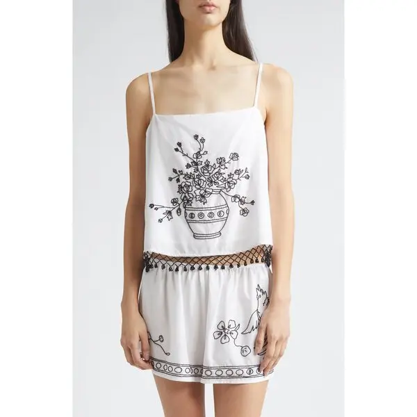 BODE Beaded Rosebloom Tank - White