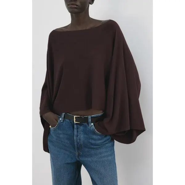 Mango Cape Sleeve Crop Top - Dark Red