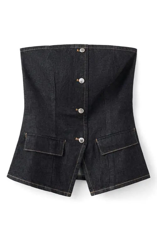 Mango Clemence Denim Bustier Top - Open Blue