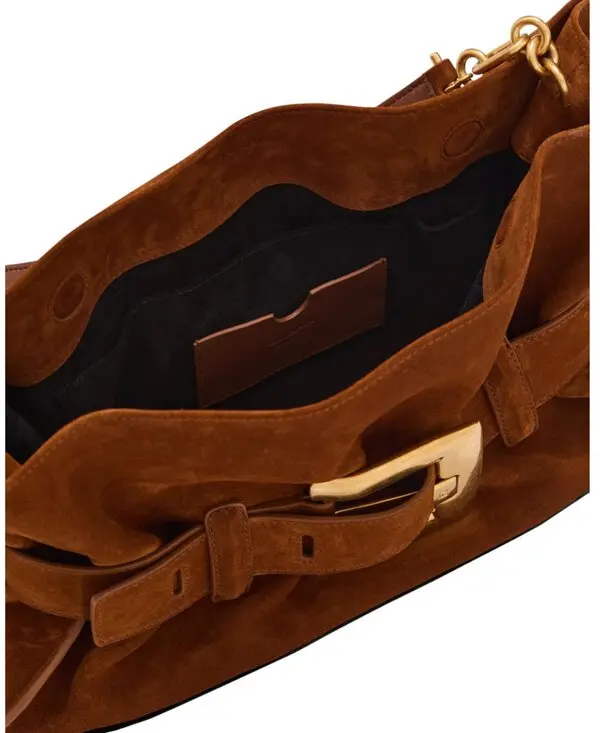 Balmain Anthem Medium Suede Leather Bag - Brown