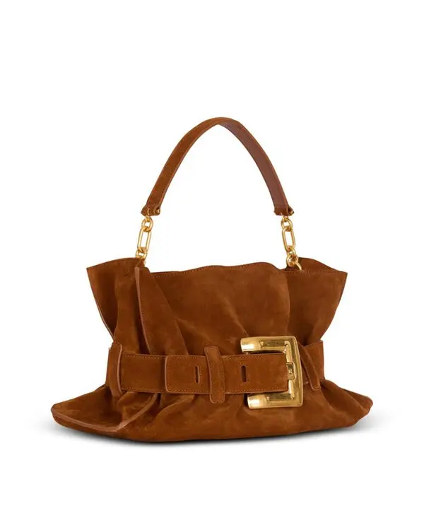 Balmain Anthem Medium Suede Leather Bag - Brown