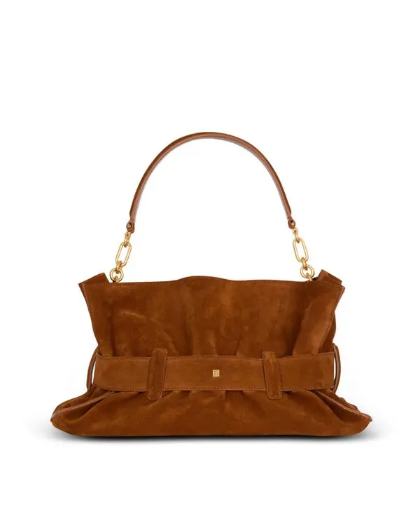 Balmain Anthem Medium Suede Leather Bag - Brown